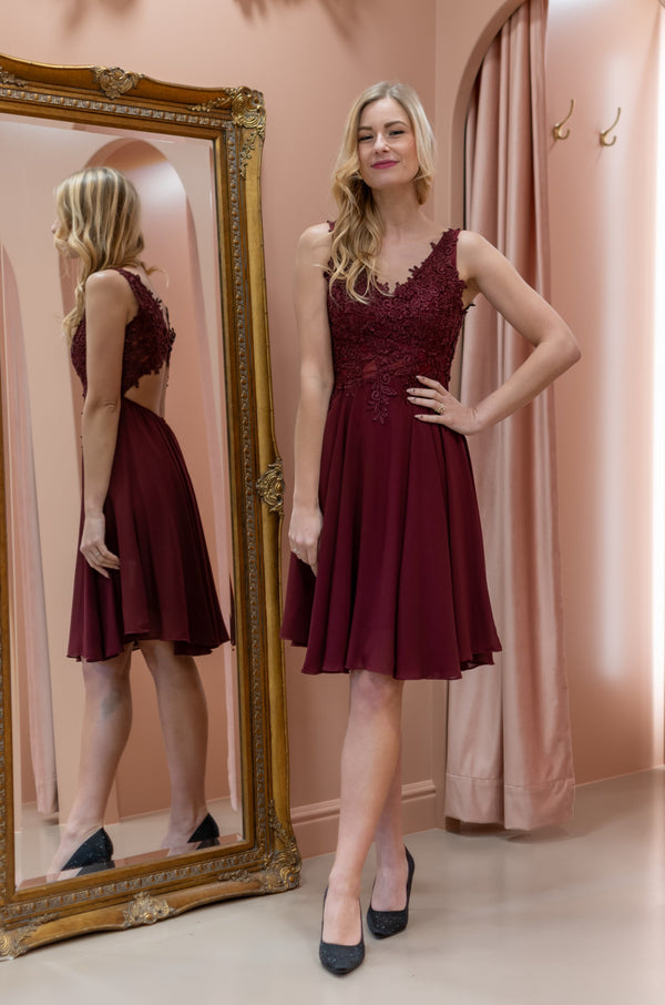 In Bloom Dress - Bordeaux Red - Be-Glam Belgium
